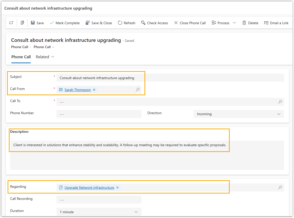 Add or Update Phone Call Activity