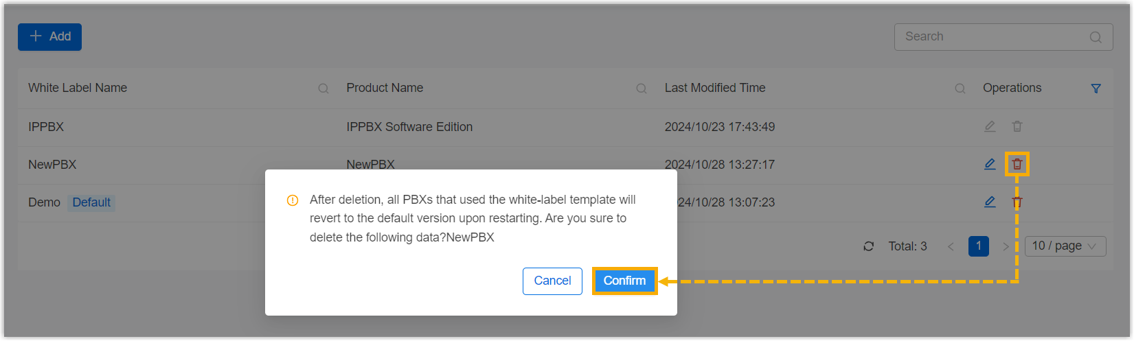 Delete White Label Template for P-Series Software Edition